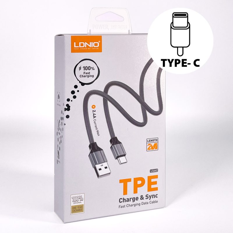 LDNIO LS442 Type C Cable 2M Gray | Gadget Studio BD